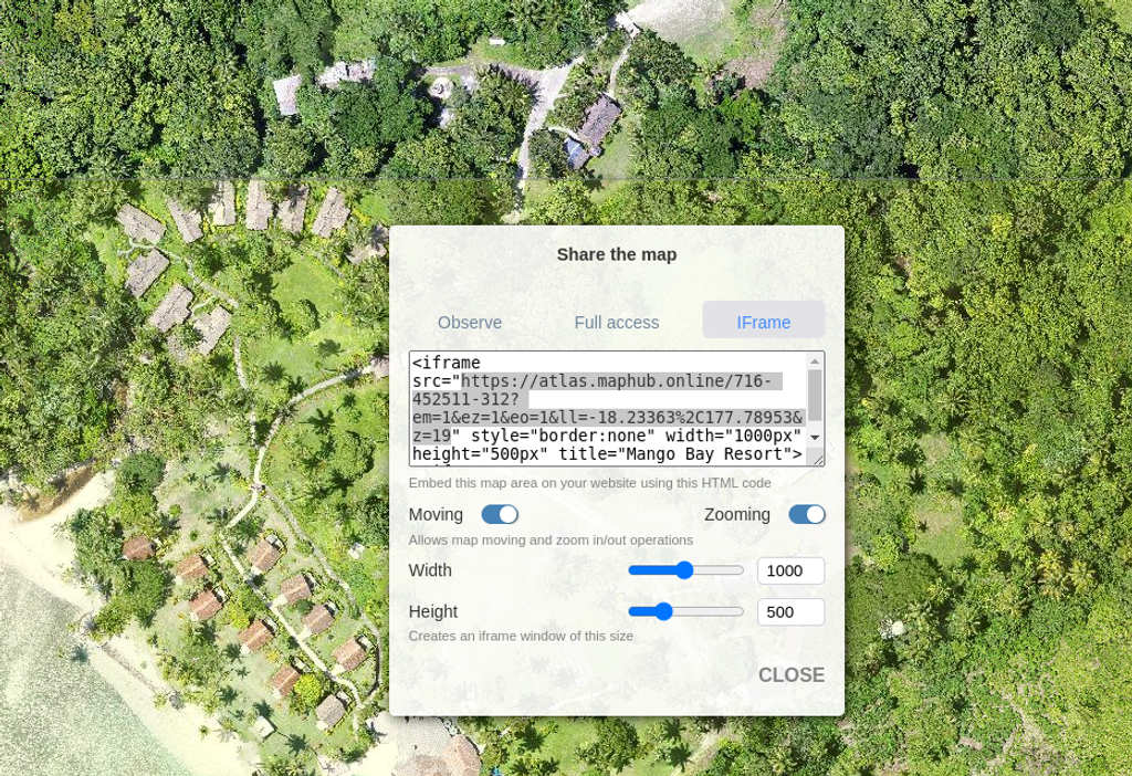 Embedding a map in a website — Map Hub Online